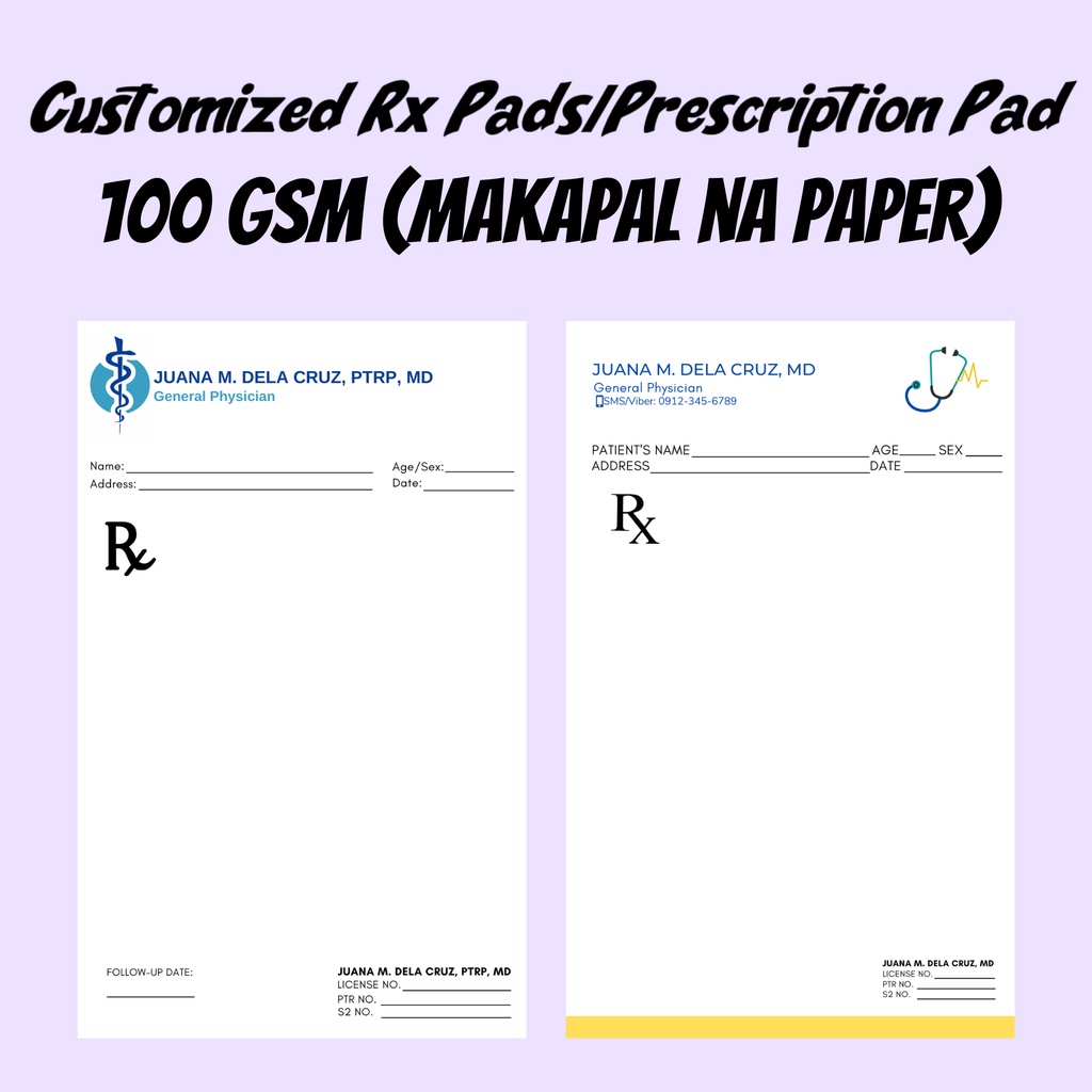 Customized RX Pads/Prescription Pads 100 GSM (SMUDGE-PROOF AND WATER ...