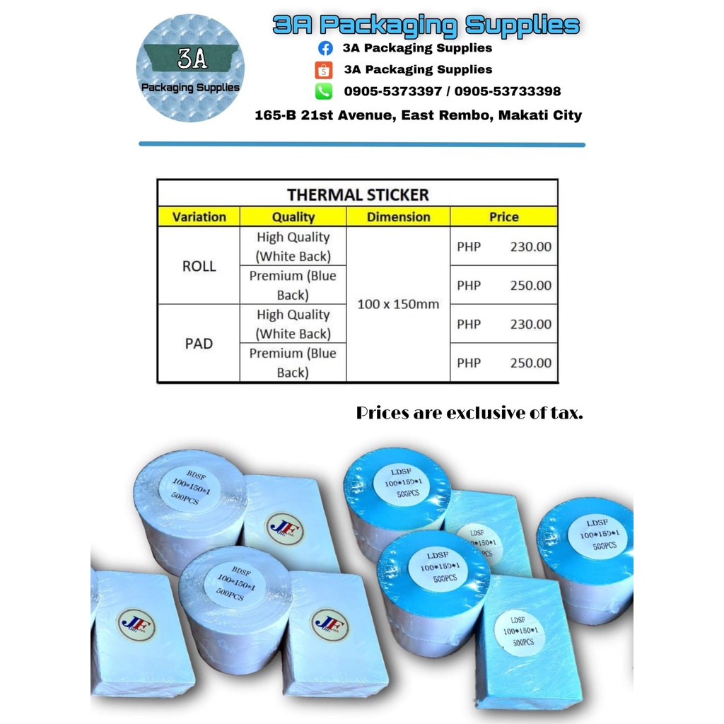 A6 - 500sheets Thermal Sticker Paper (Roll and Pad) (White and blue ...