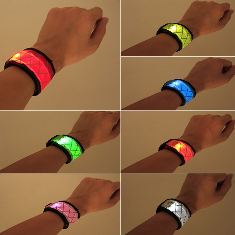 LED Light up Snap Bracelet Slap Night Safety Wrist Band Outdoor ...