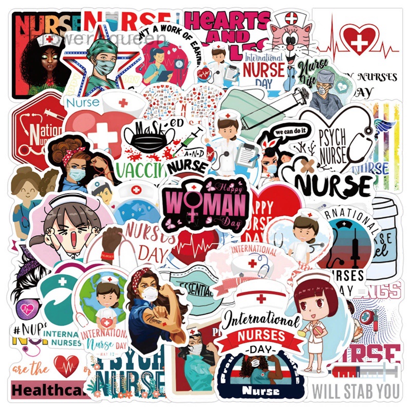 flowersqueen 60 Pcs Happy International Nurses Day Stickers Waterproof ...