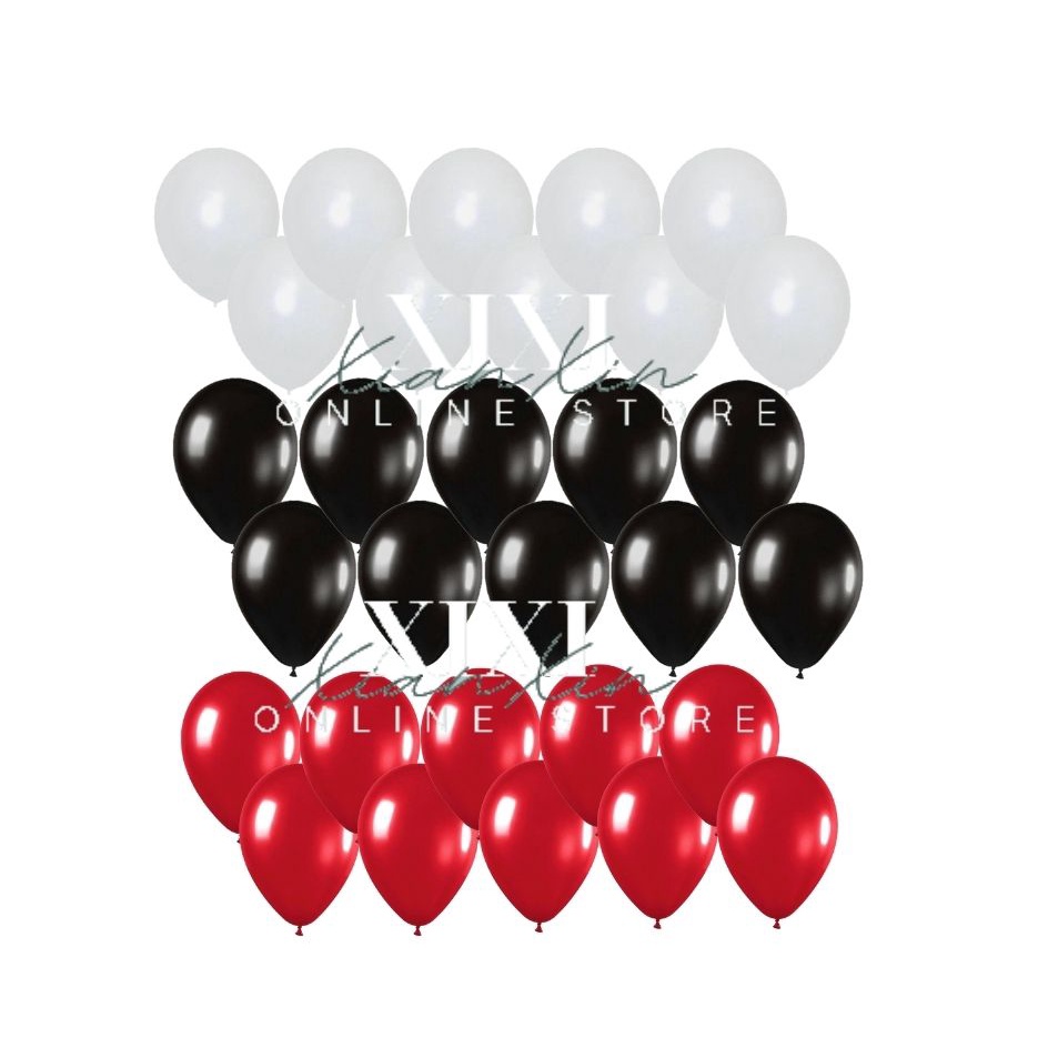 30pcs. 10" Tri Color Metallic Balloon Set - (10pcs. White, Black, Red ...