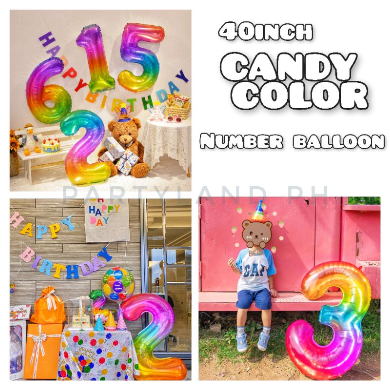 40 inch Candy Color Rainbow Number Balloon Birthday Party Decoration ...