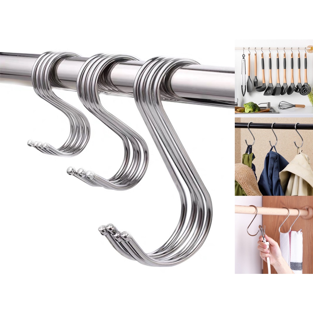 10PCS STAINLESS S HOOKS HANGER S SHAPE ORGANIZER | Shopee Philippines