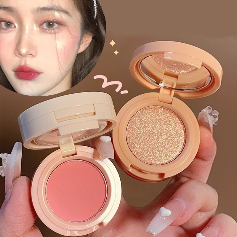 3 In 1 Matte Highlighter Blush Palette/ Pearly Blush Shiny Eyeshadow ...