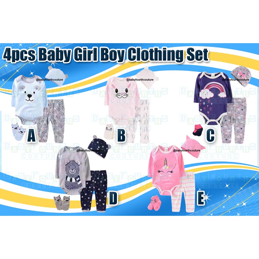 COD 2020 4pcs Cotton Bodysuit Boys Girls Baby Clothing Sets | Shopee ...