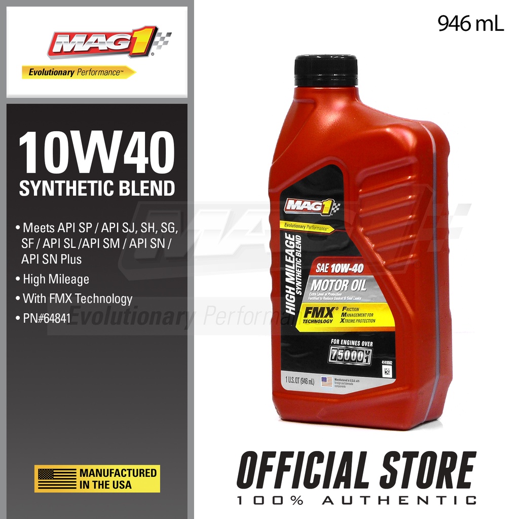 MAG 1 10W40 High Mileage API SN Synthetic Blend Oil 64841(Outlet ...