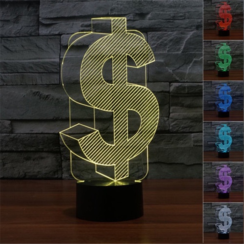 Dollar Sign 3D Night Light 7 Colors Gradient Currency Symbol USB LED ...