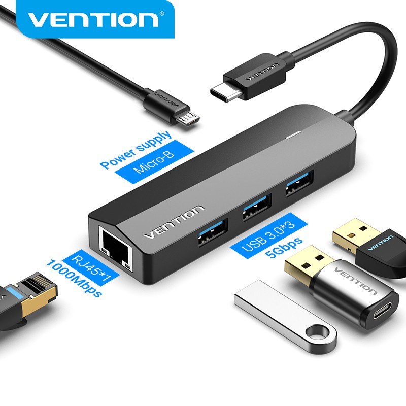 Vention Type C HUB 5 in 1 Adapter with Power Supply USB C to USB 3.0/2. ...