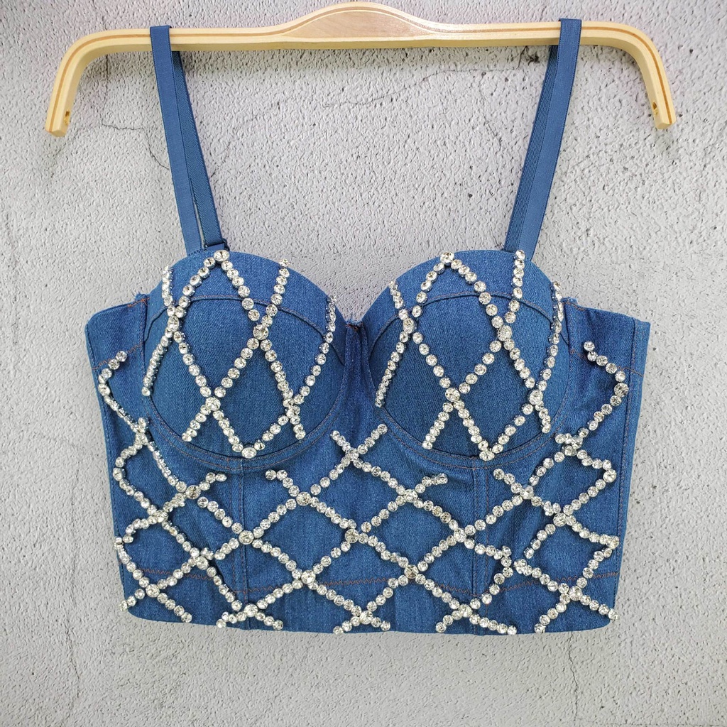 CLOUD4D-All-Match Shaping Top Women's Unique Travel Rhinestone Denim ...