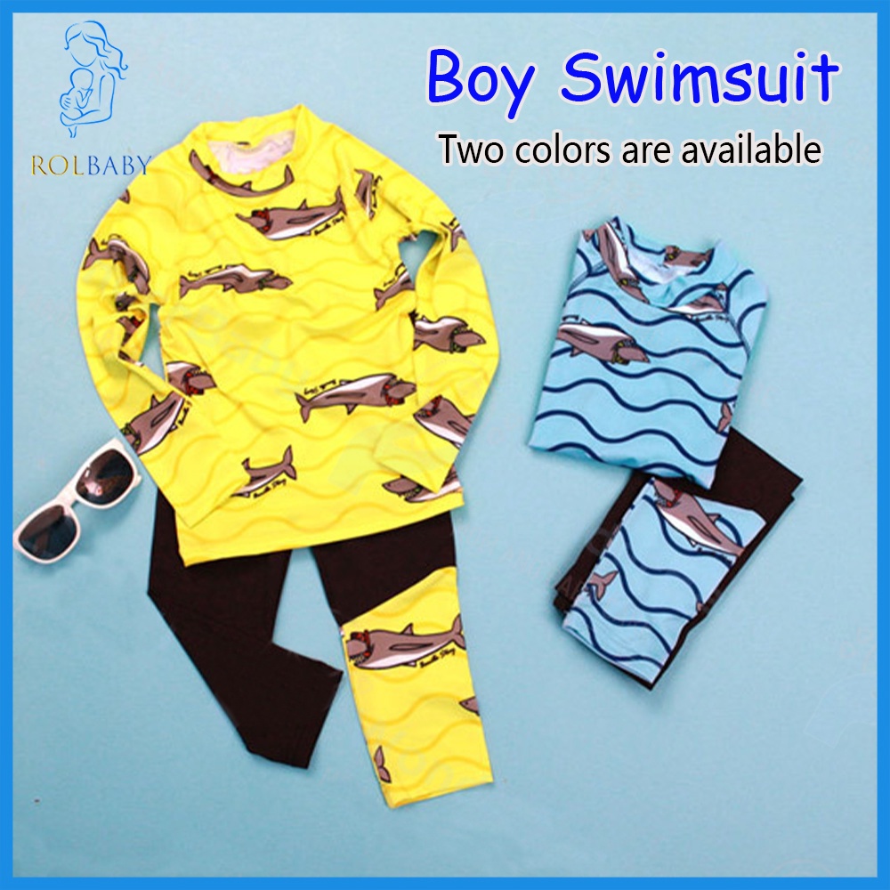 【COD】 Boys swimsuit fish pattern long sleeve kids swimwear sunscreen ...