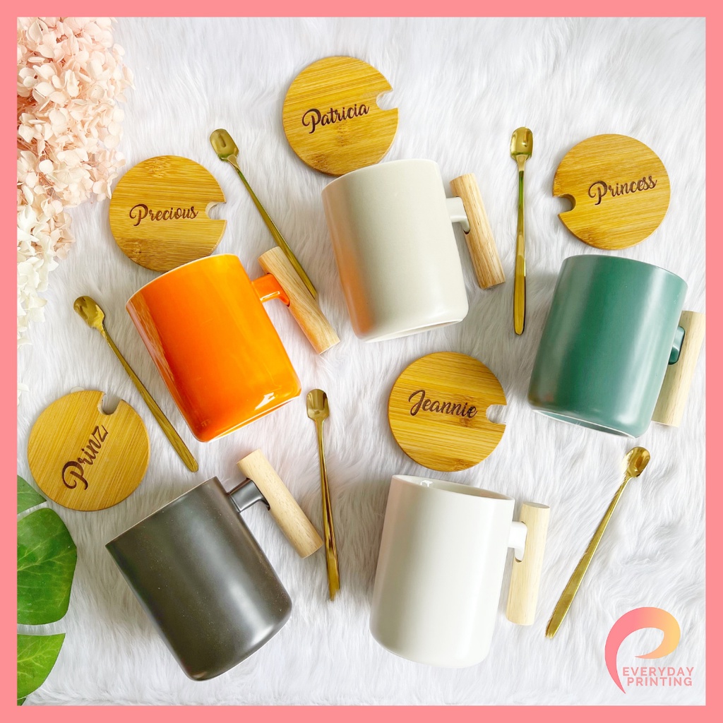 Customized Porcelain Nordic Minimalist Mug/Cup with Bamboo Lid / FREE ...