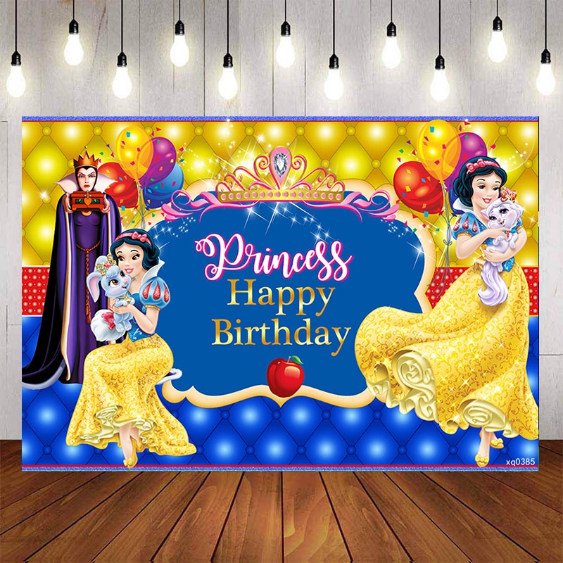Princess Snow White Photography Backgrounds Balloons Crown Rabbit Girls ...