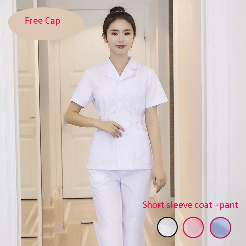 Free Name Slim Fit Scrub Suit Set White Coat Doctor Full Hospital Suit ...