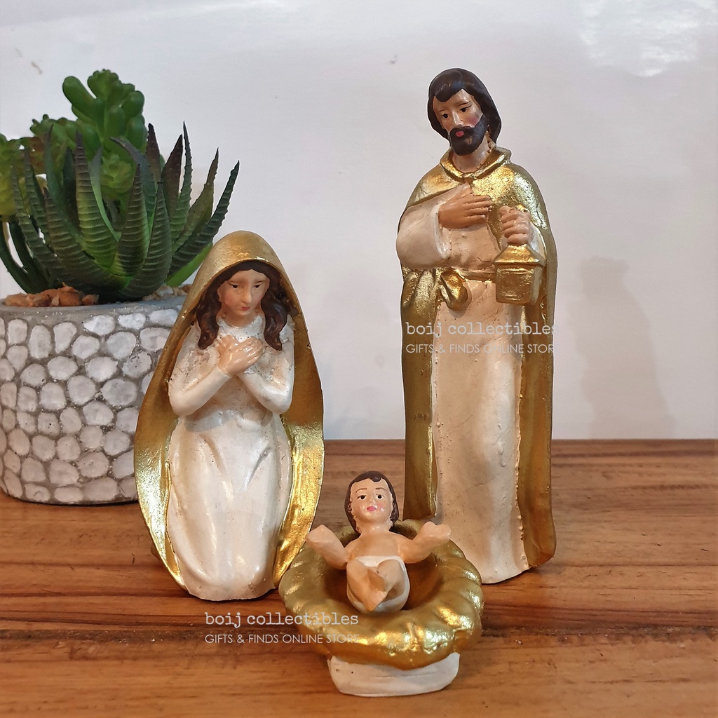 11 pc. Satin Gold & White Nativity Set Handcrafted Christmas Figurines ...