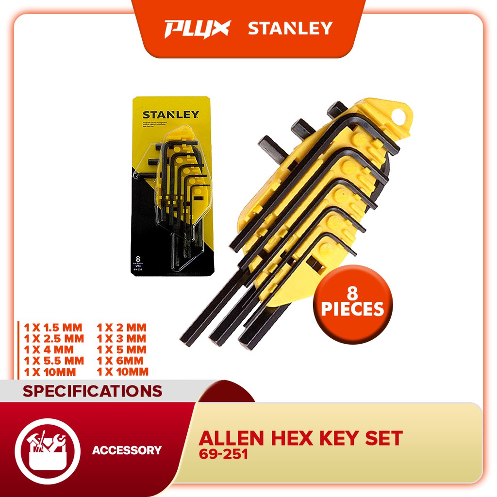 STANLEY 69-251 8 Pcs Hex Key Set 1MM-6MM Allen Key ( 69251 ) | Shopee ...