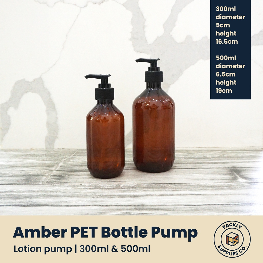 (1PC) PET Plastic Amber Round Bottle with Lotion Pump Head 300ml 500ml ...