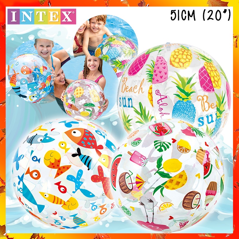INTEX 59040 (NP4) 3 Design Transparent Inflatable Balls Beach Ball Pool ...