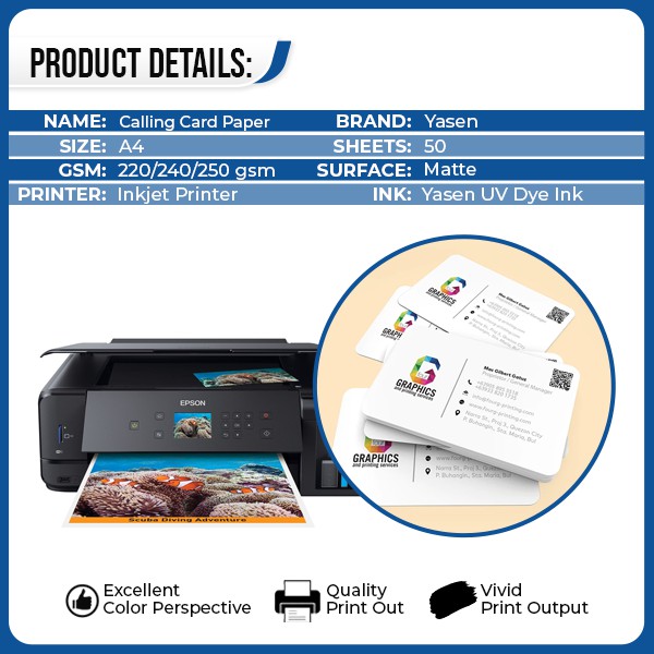 Yasen Double-Sided Matte Calling Card Paper A4 Size Cardstock Paper (50 ...