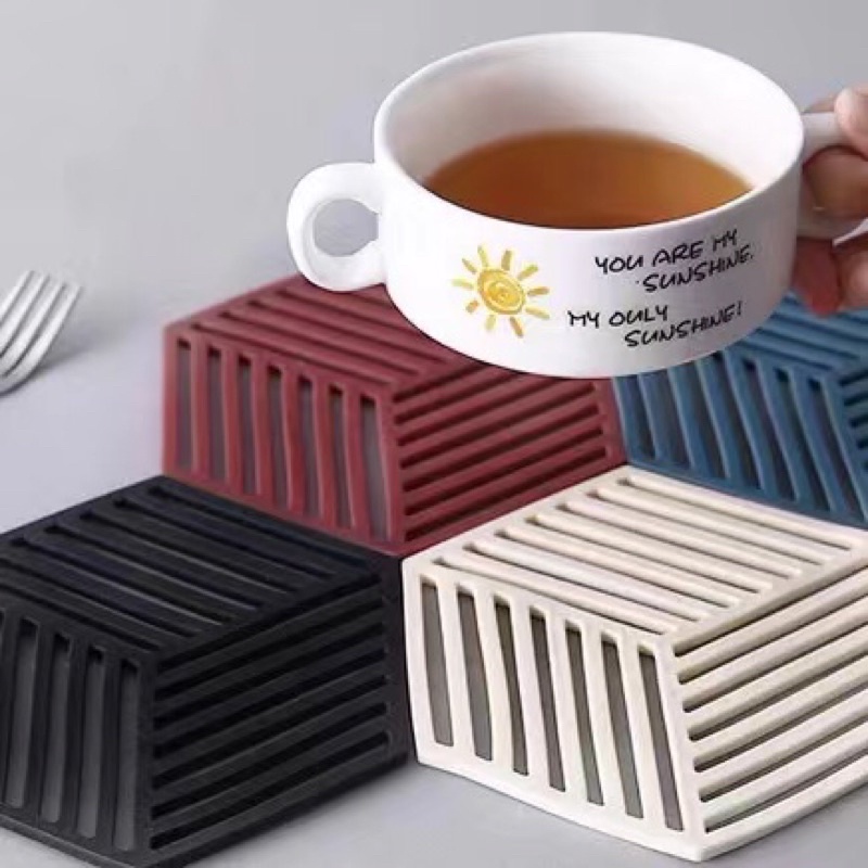 4 PCS Geometric Hollow Design Silicone Coaster cup mat Tea cup pot ...