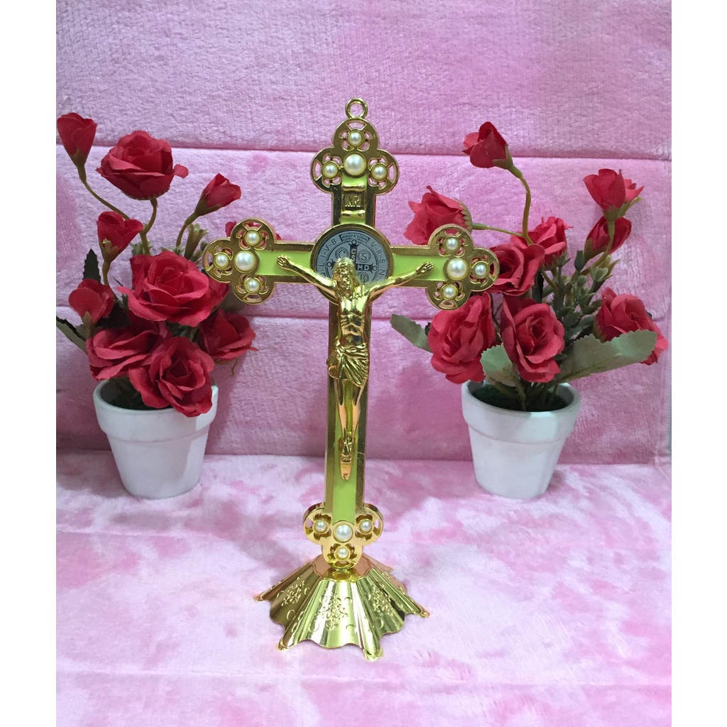 JESUS CRUCIFIX CROSS STAND GOLD CATHOLIC RELIGIOUS METAL (22CM) (BUY 1 ...