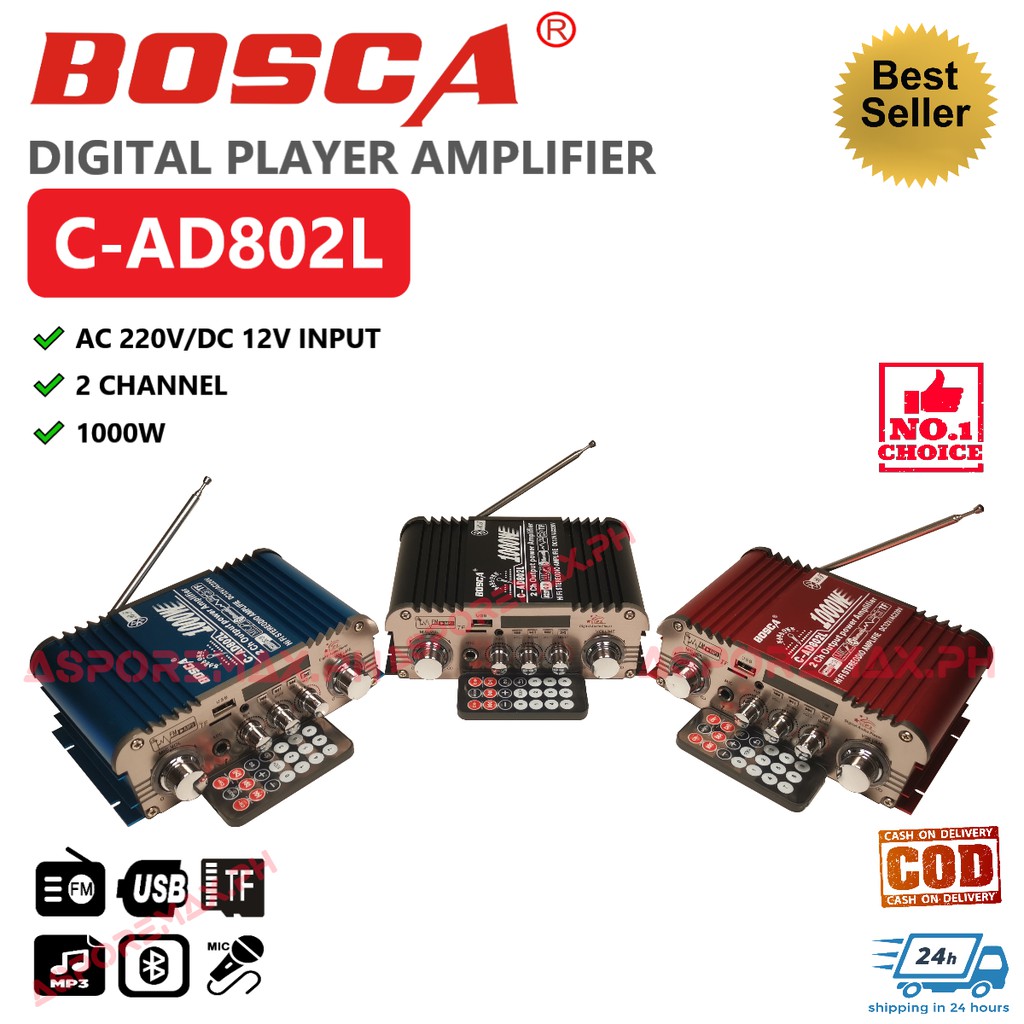 BOSCA POWER AMPLIFIER 1000W 2 Channel Output with Bluetooth/USB/TF and ...