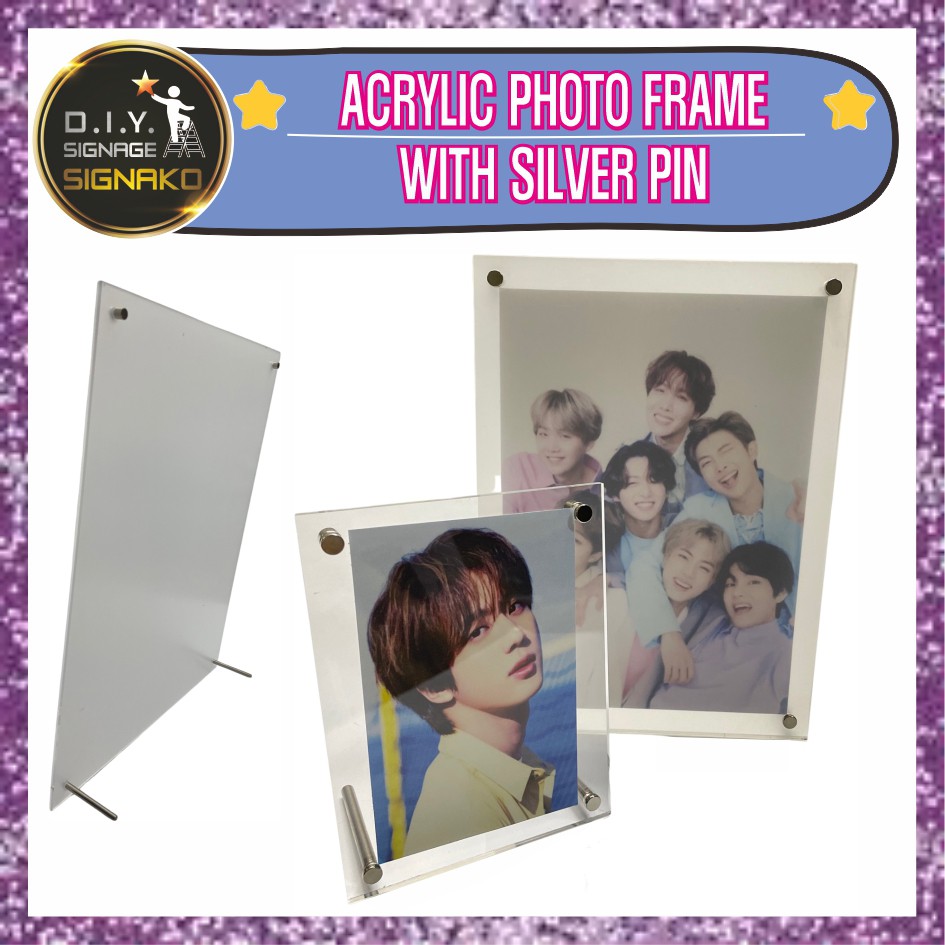 Acrylic Photo Frame With Silver Pin / Promo Menu Holder Picture Stand ...