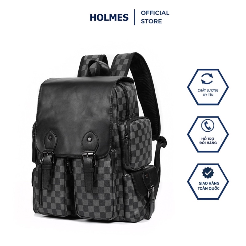Leather Backpack - Holmes Men's and Women's Leather Backpack with Plaid ...
