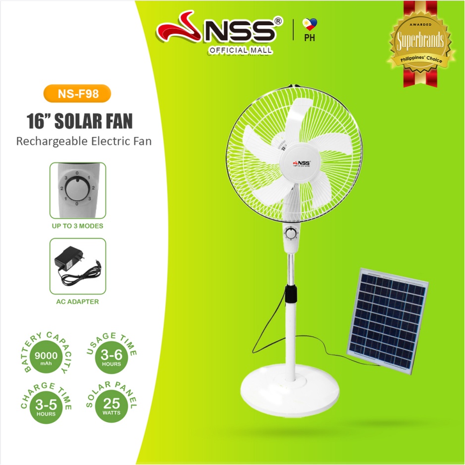 NSS SOLAR FAN with Solar Panel 16" Solar ELECTRIC FAN WITH Solar Panel ...