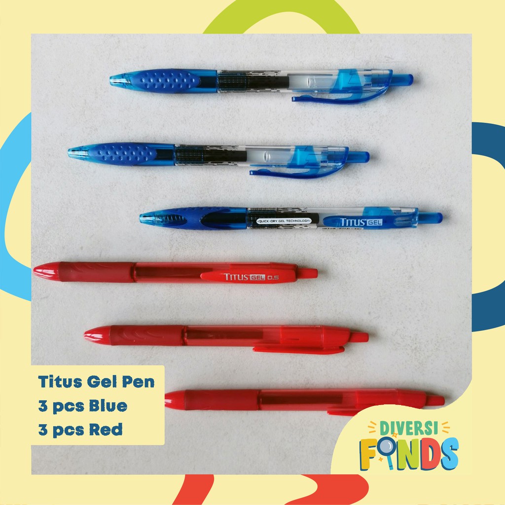 6 pcs Titus Quick Dry Gel Ink Technology 0.5mm in Black, Blue or Red ...