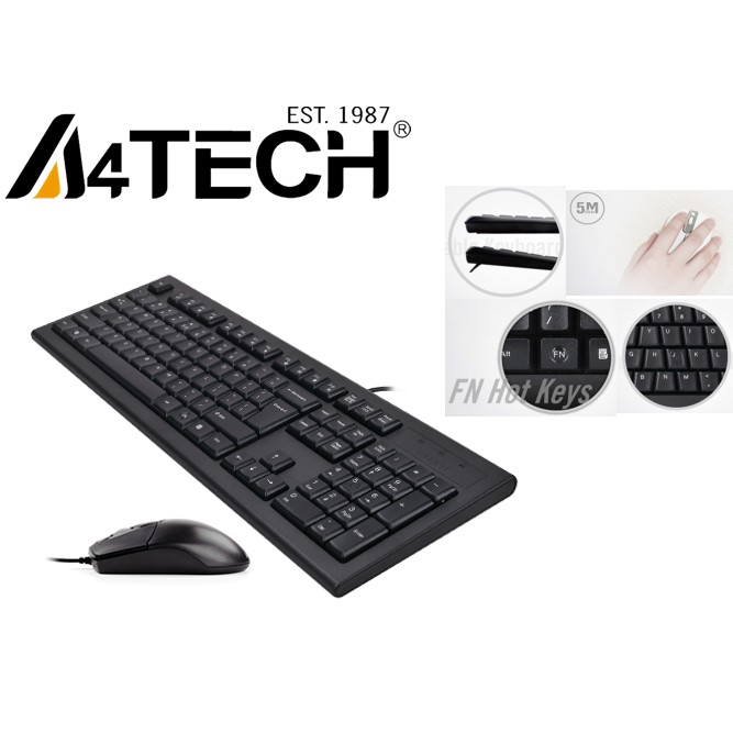 A4Tech Office Work Home Online Class USB Keyboard and Mouse Natural ...