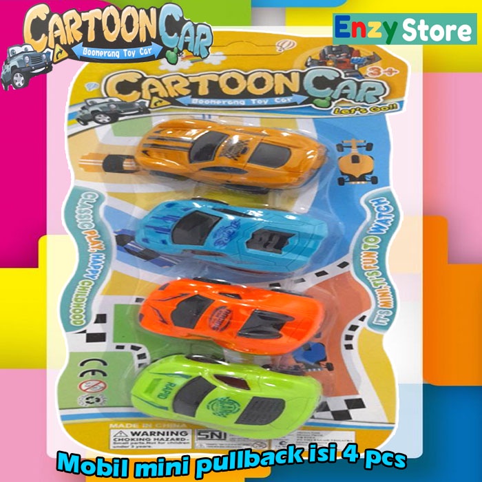 CHILDREN'S TOY DIECAST MINI CARTOON CAR PULLBACK RACING CAR CONTAINS 4 ...