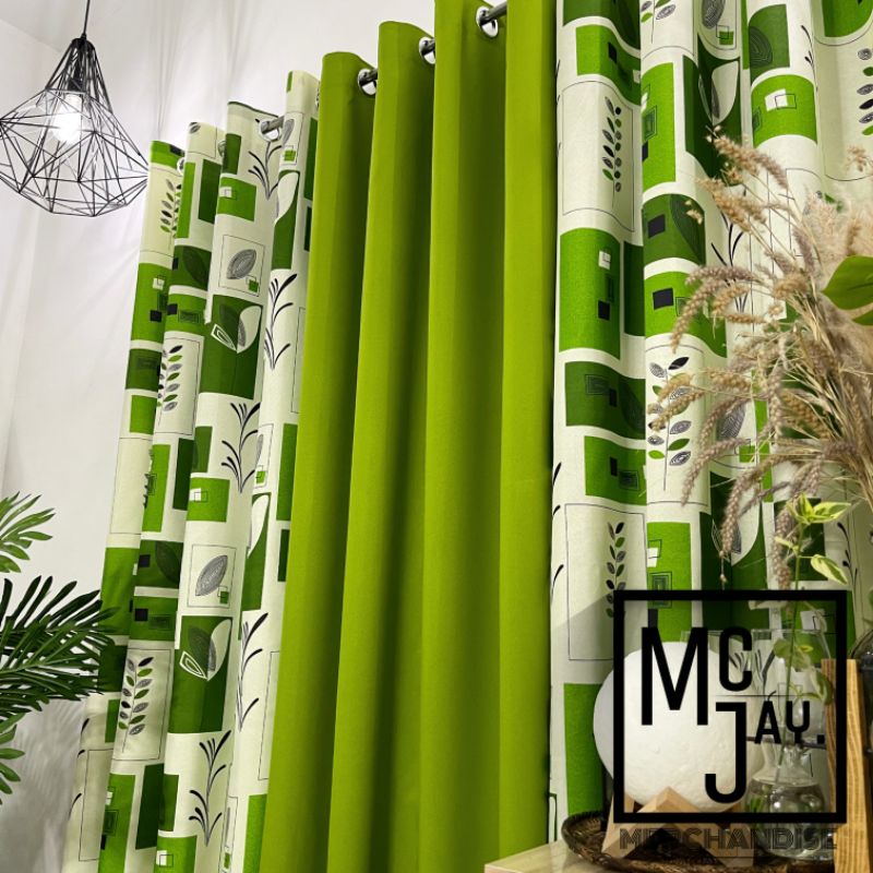 MCJAY - 3in1 Green Minimalist Design Ring Curtain Set (6ft/6.6ft/7ft ...
