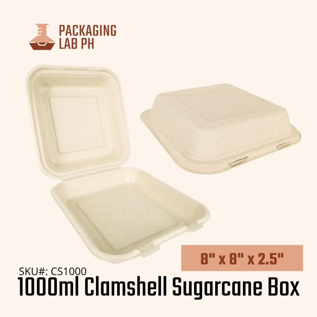 [10pcs] 1000ml Clamshell Sugarcane Box / 8 inch square clamshell ...
