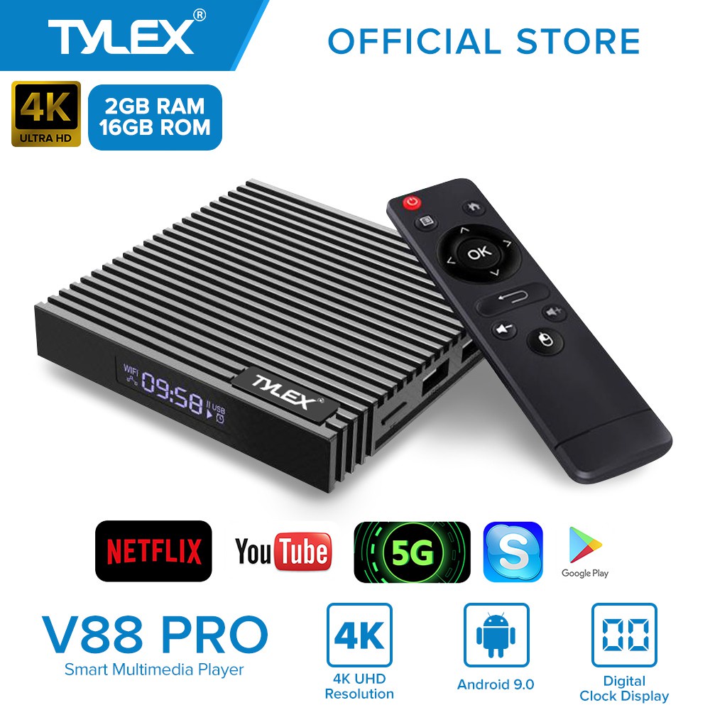 Tylex V88 PRO TV Box 2GB 16GB 5G 4K Ultra HD Android 9.0 Support H.265 Smart Multimedia Player ...