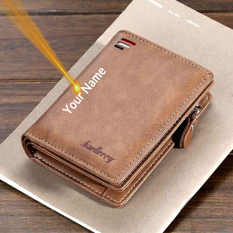 Baellerry Personalised Name Men Short Genuine Leather Wallet Zipper ...