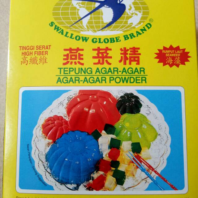 Swallow Globe Brand Agar-Agar Flour, a small box containing 12 sachets ...