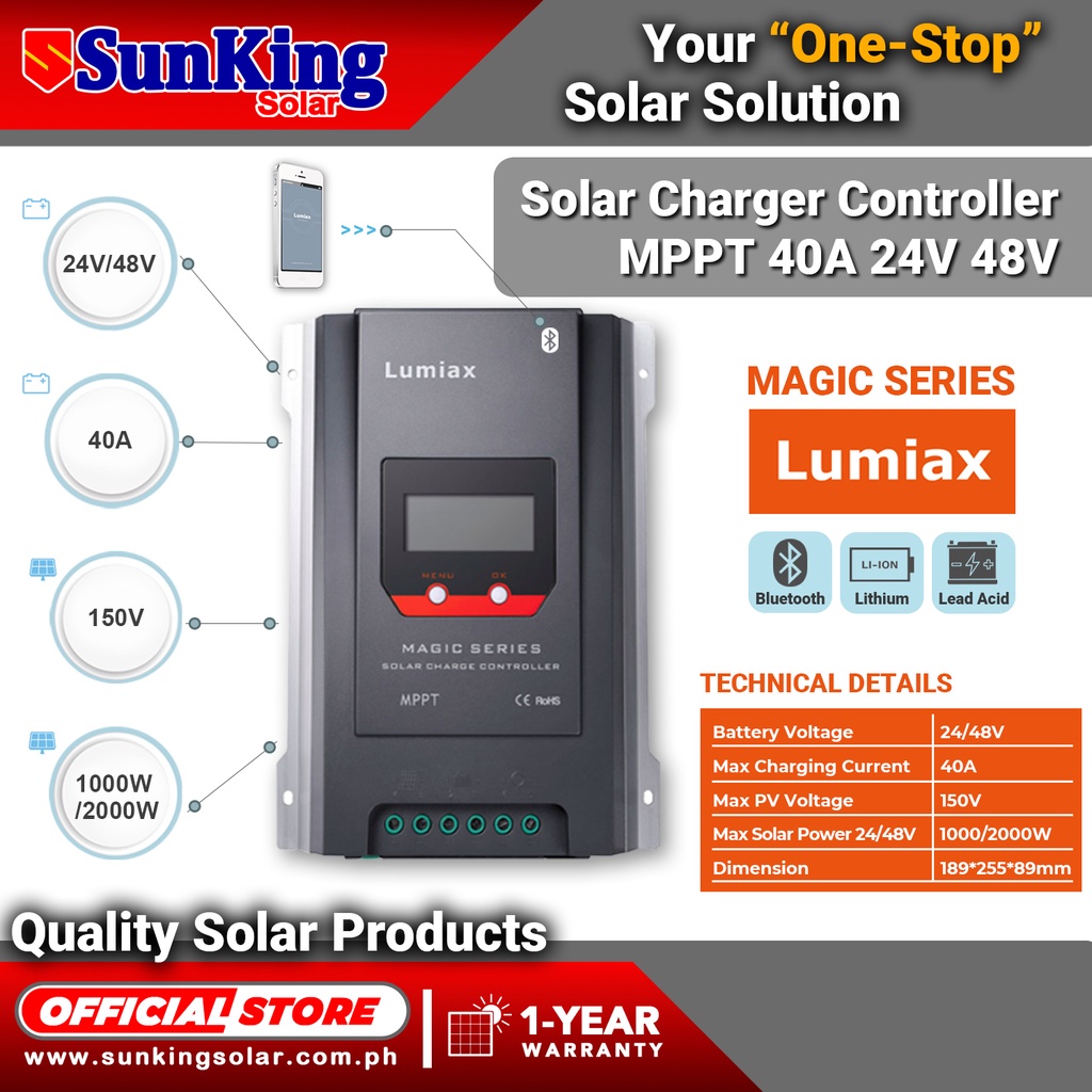 Lumiax 24v 48v 40a MPPT MT4015 BT Solar Charge Controller for Solar ...