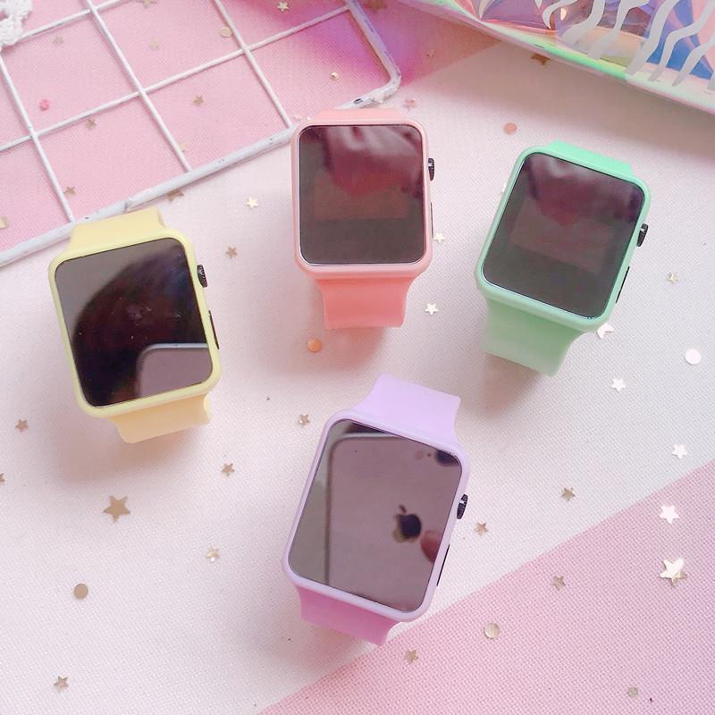 LED Square Mirror Electronic Watch Jelly Color Junior High School Male ...