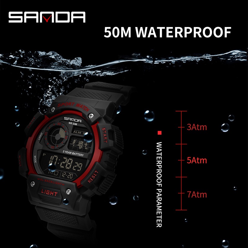 SANDA Men Watch Waterproof Sports Digital Couple Watch LED Display ...