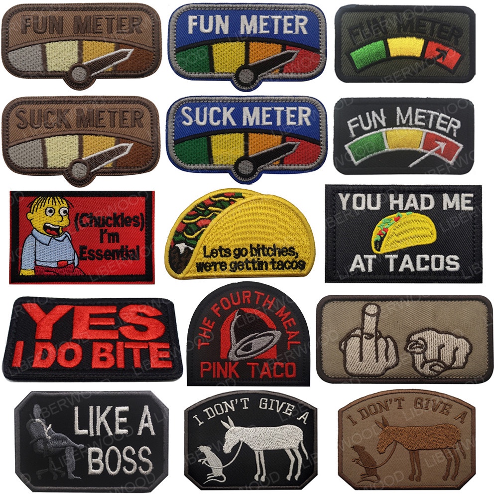 Embroidery Funny Cloth Patch Tacos Fun Suck Meter I Do Bite Boss ...