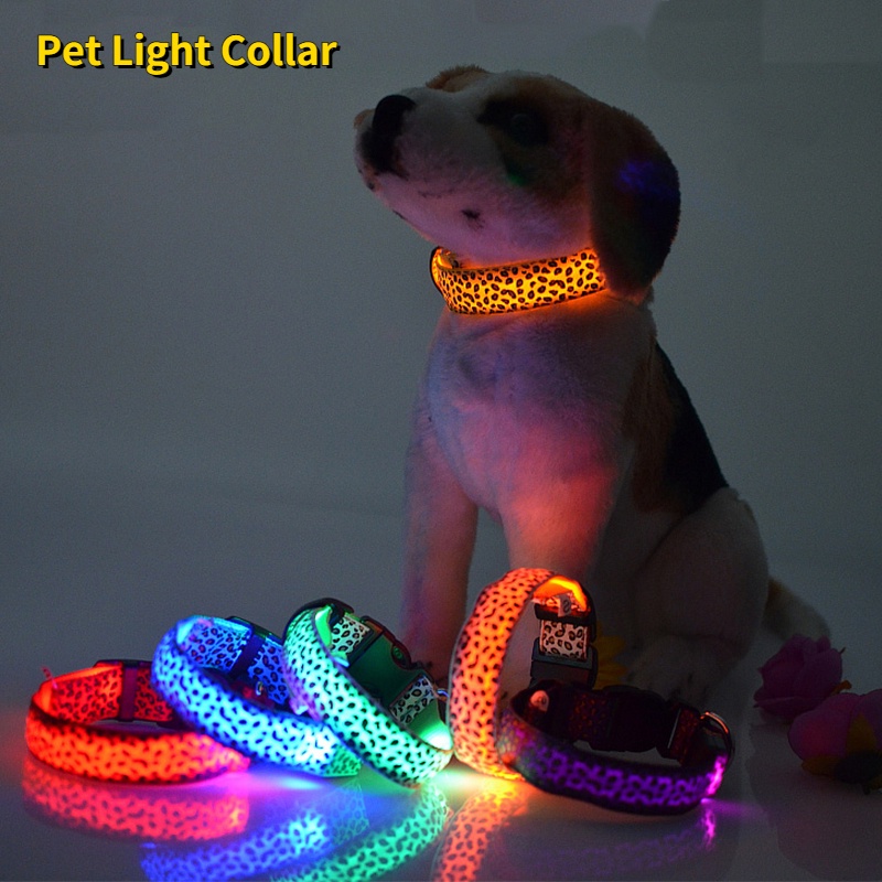 Leopard LED Dog Collar Luminous Adjustable Glowing Collar For Dogs Pet ...