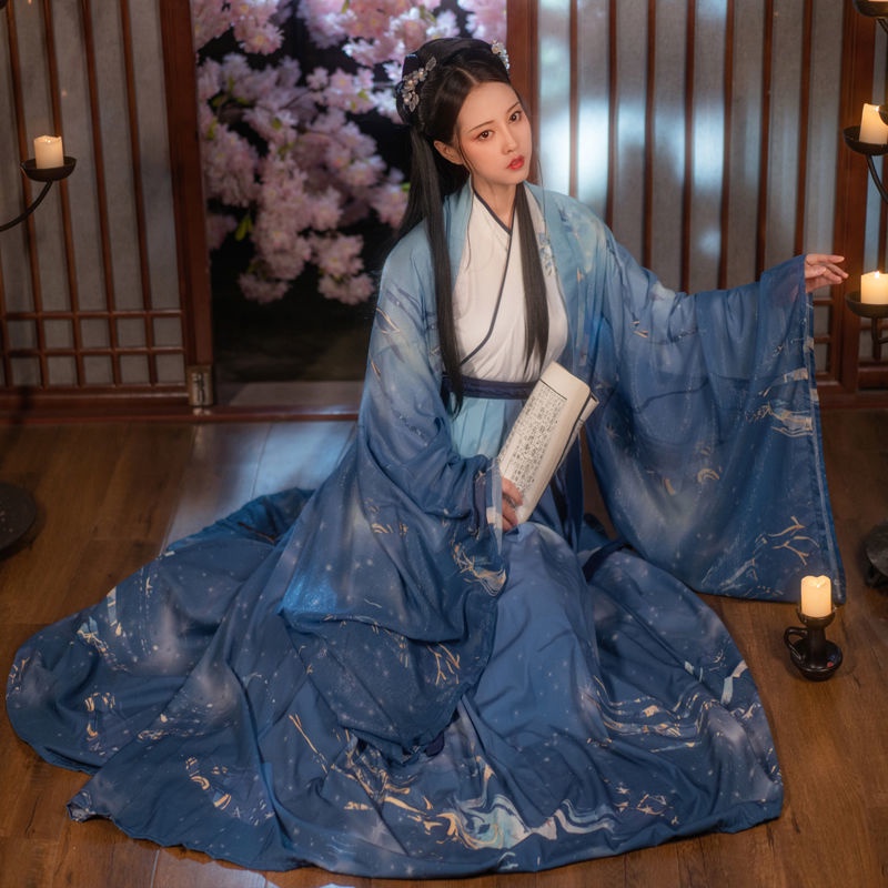 90k Ling Original Hanfu Women Cross Collar Waist-Length Skirt Wide ...