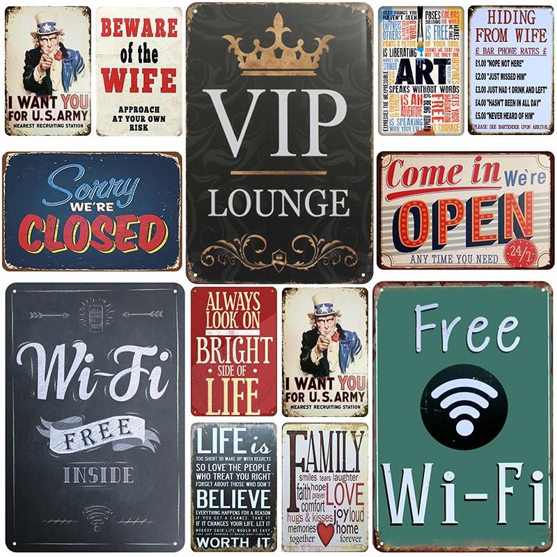 2024 VIP Lounge Libreng WiFi Plaque Kim Tin Sign Vintage Wall Decor Cho ...