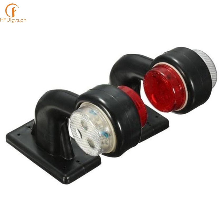 2pcs Truck Trailer LED Elbow Rubber Side Marker Light White Red Outline ...