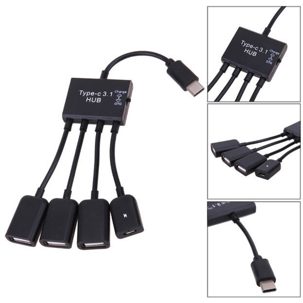 USB OTG TYPE-C 3in1 4in1 Cabang 3/cabang 4 Dengan Fungsi Bisa Sambil ...