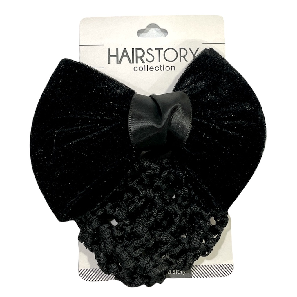 HAIRSTORY Black Velvet Bow Barrette Hair Net Bun | Shopee Philippines