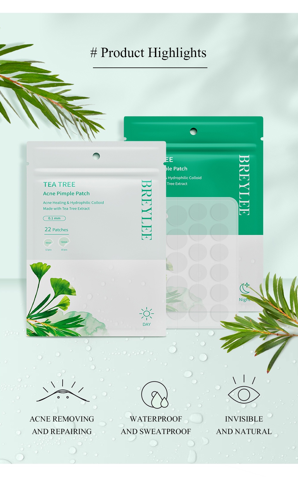 BREYLEE Tea Tree Acne Pimple Patch Remove Pimples Whiteheads Acne ...