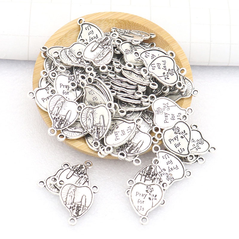 50Pcs/lot Catholic Virgin Mary of the Rosary Three-Hole Medal Triangle ...