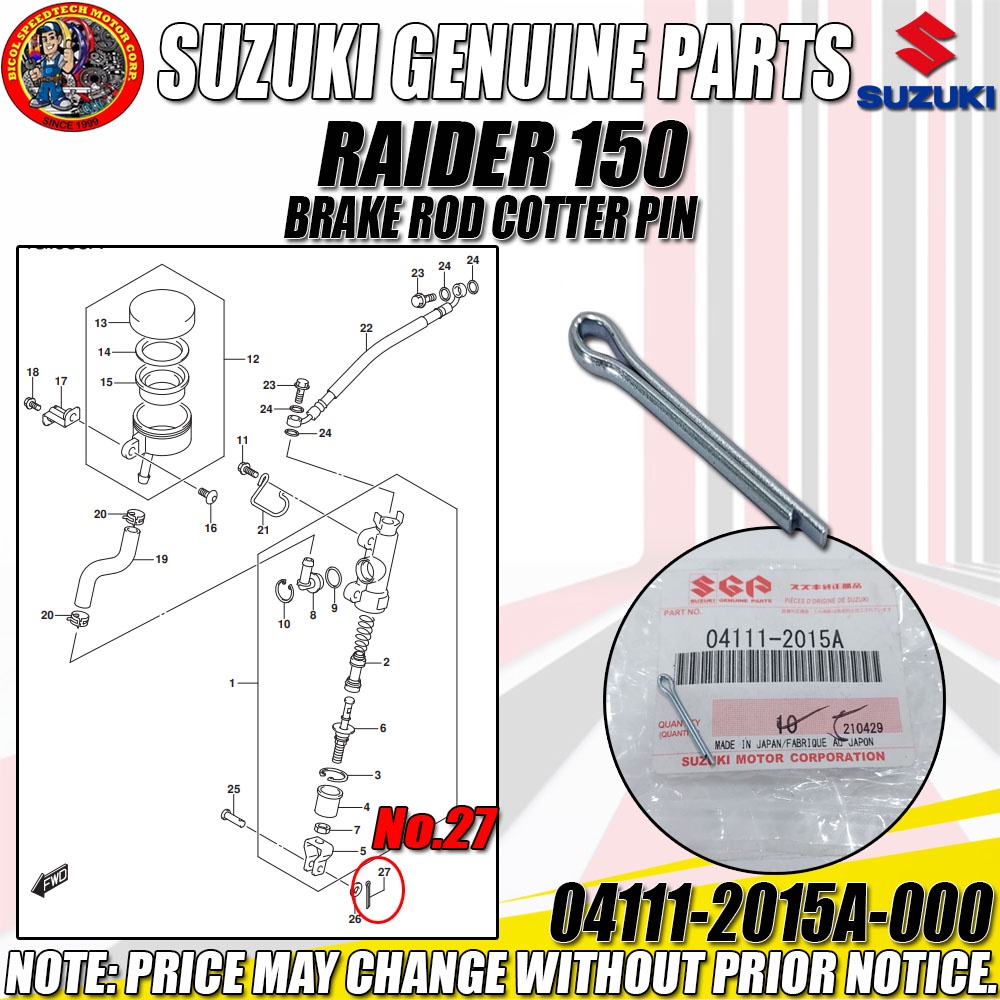 RAIDER 150 BRAKE ROD COTTER PIN (SGP) (GENUINE: 04111-2015A-000 ...