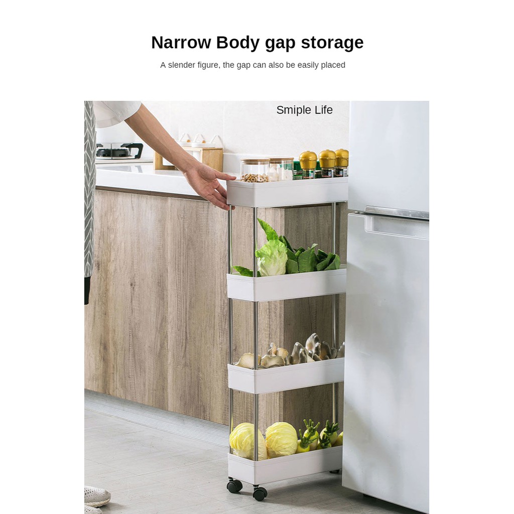 Black 4 Tier Slim Storage Rack Storage Cart Mobile Shelving Unit ...